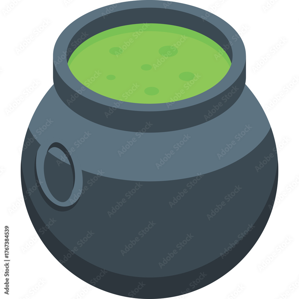 Dark Grey Cauldron Filled With Vibrant Green Potion Bubbling ...