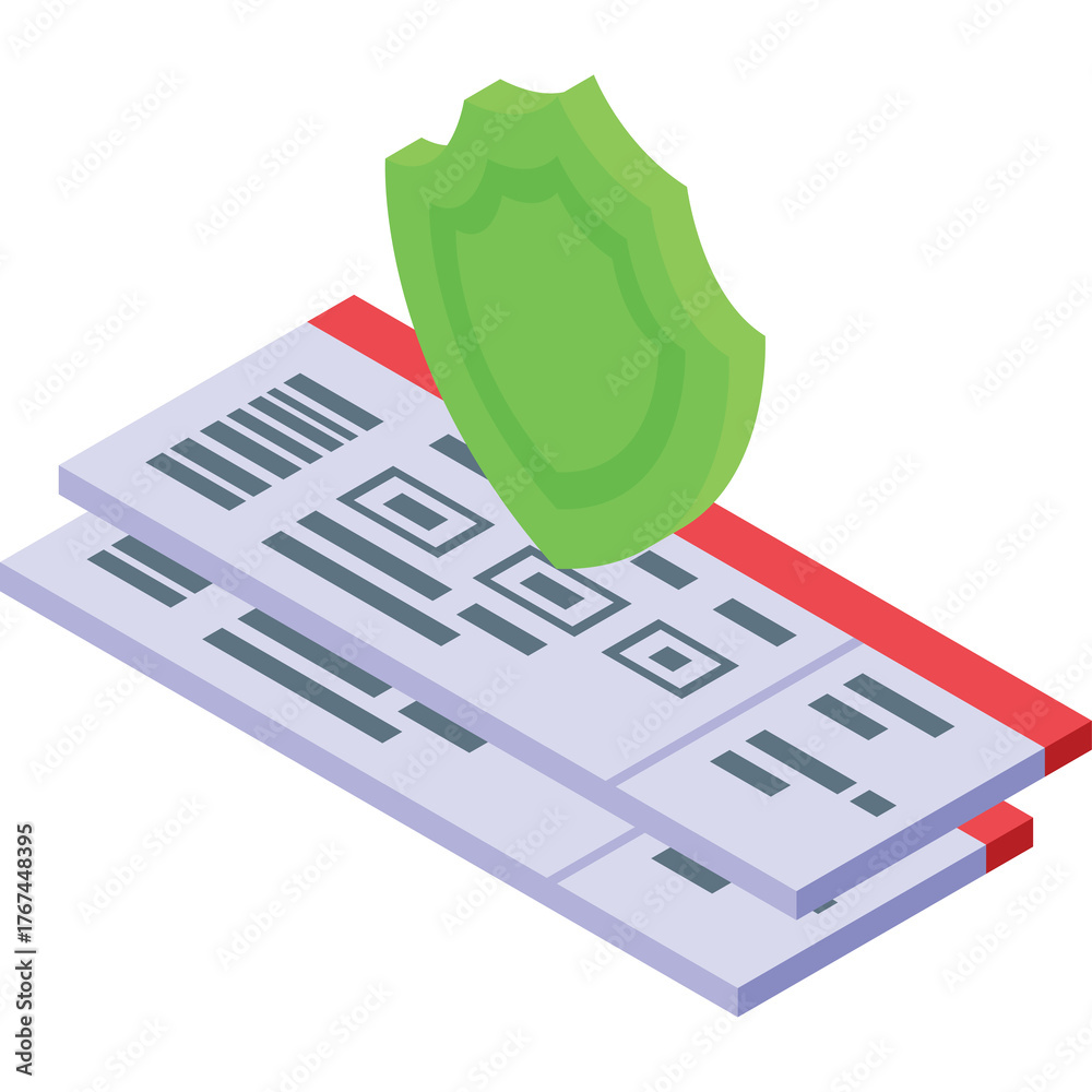 Security Shield Protecting Stack Of Tickets With QR Codes And Barcodes ...