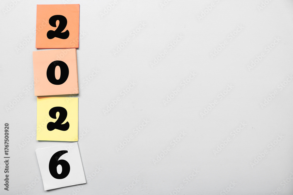 Photo Stock Words 2026 on colorful sticky notes. 2026 word on gray ...