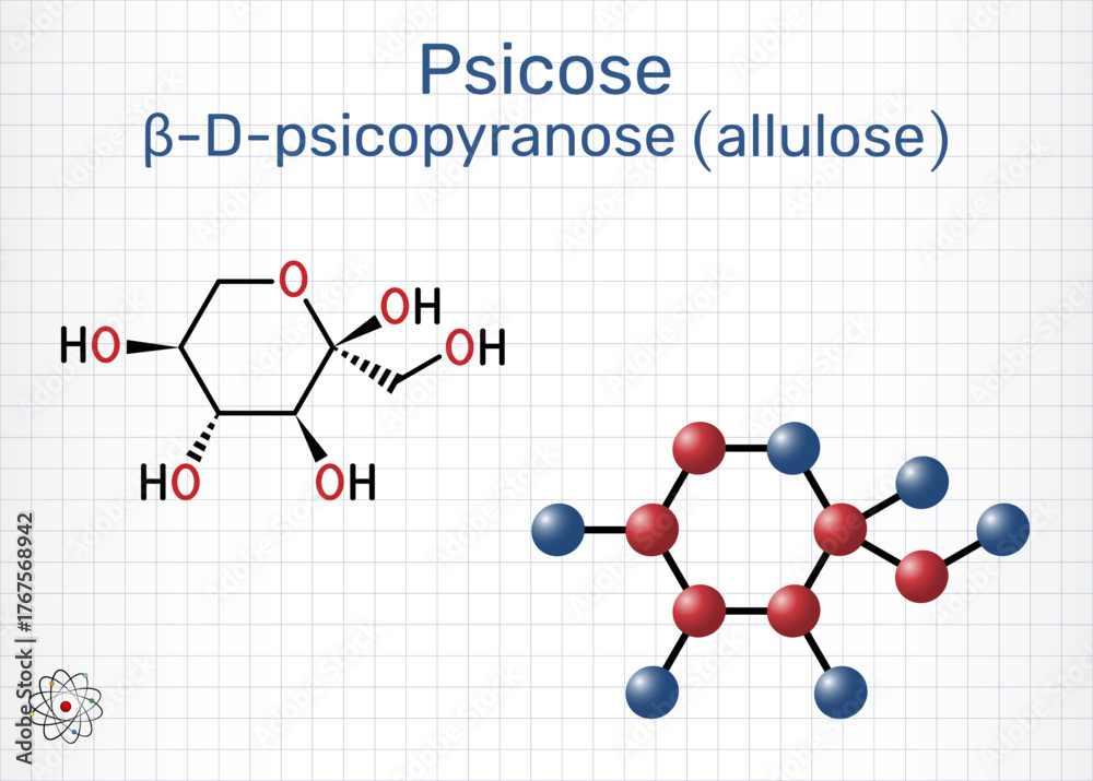 Allulose molecule beta-D-psicopyranose, cyclic form. D-psicose rare ...
