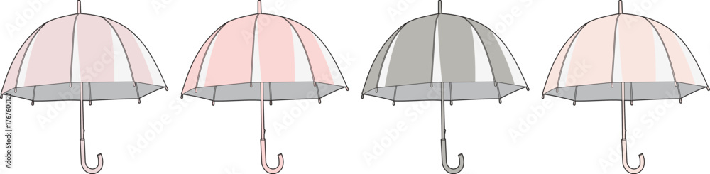 Four stylized umbrellas lined up in a row, presented in a muted color ...