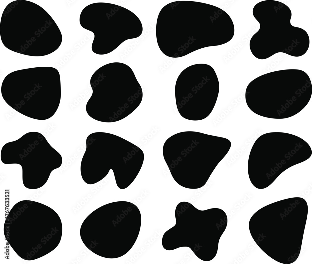 Sixteen Unique Irregular Black Abstract Shape Silhouettes in Grid ...