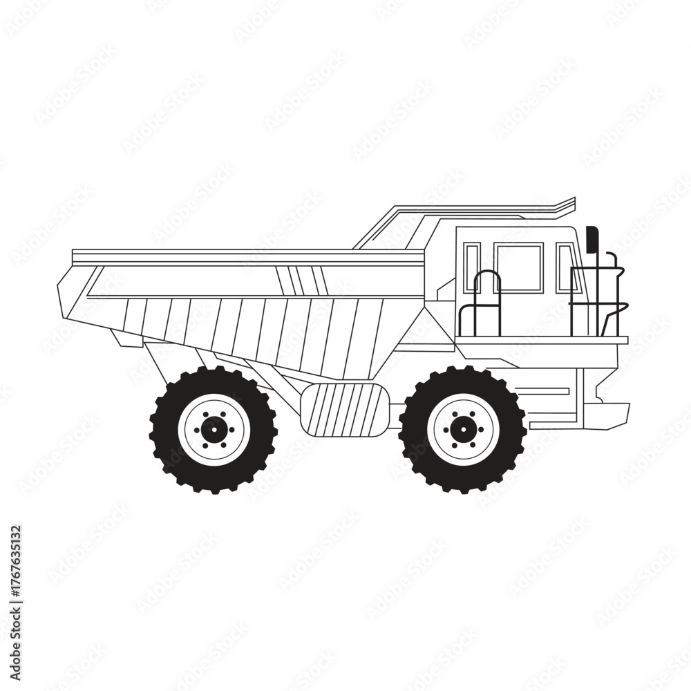 Vector line drawing of industrial mining equipment heavy truck isolated ...
