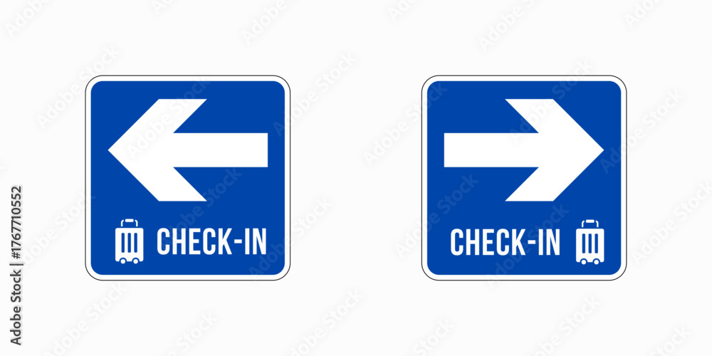 Airport check-in direction signs. Two blue information boards with ...
