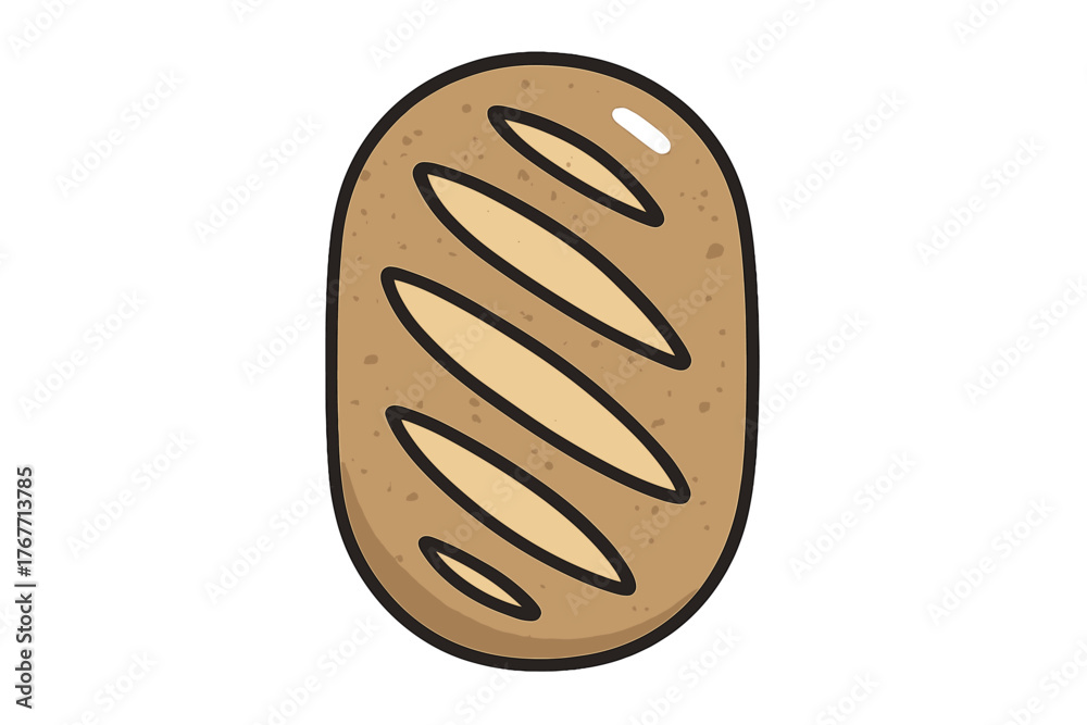 Stylized cartoon loaf of freshly baked bread with scoring marks on the ...