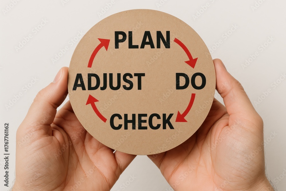 Circular Process Diagram Showing Plan, Adjust, Do, and Check Steps in a ...