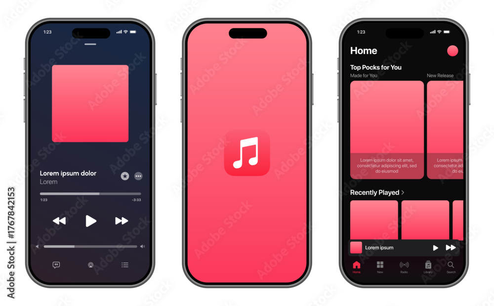 Apple Music UI Mockup with Playlists, Albums, Now Playing, Library ...