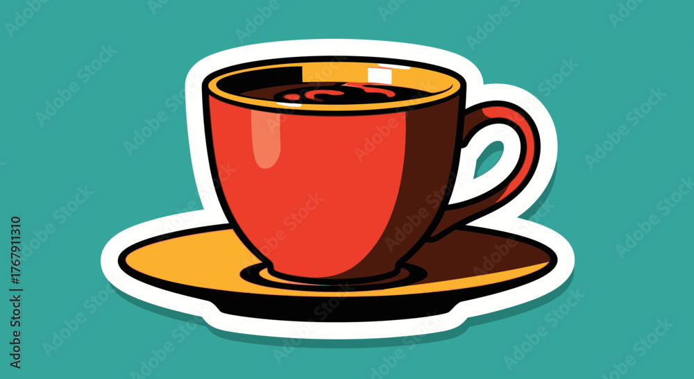Red Coffee Cup on Saucer Sticker Perfect for Cafe Logos, Menus, and ...