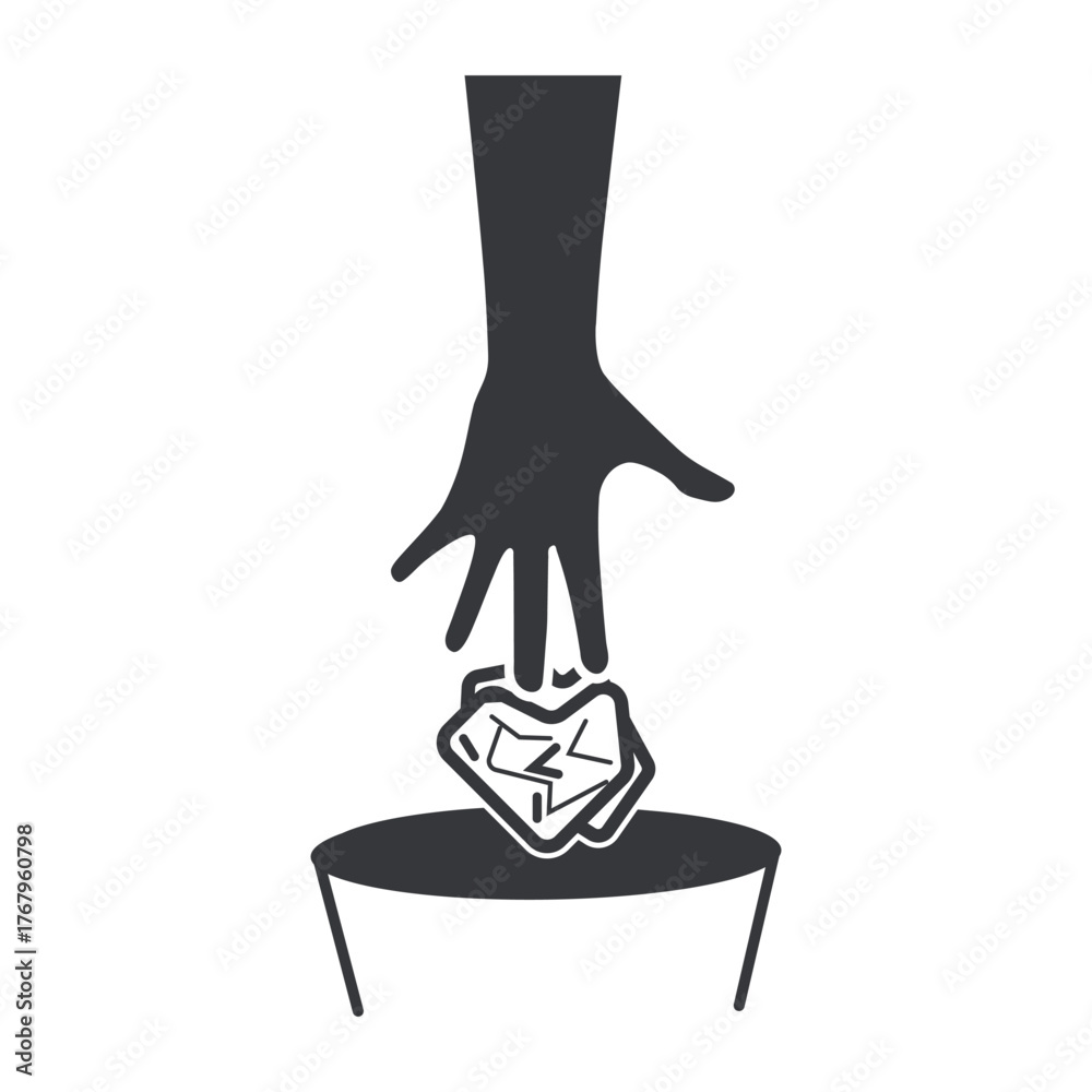 Isolated pictogram of a hand throwing trash into a bin, symbol for ...
