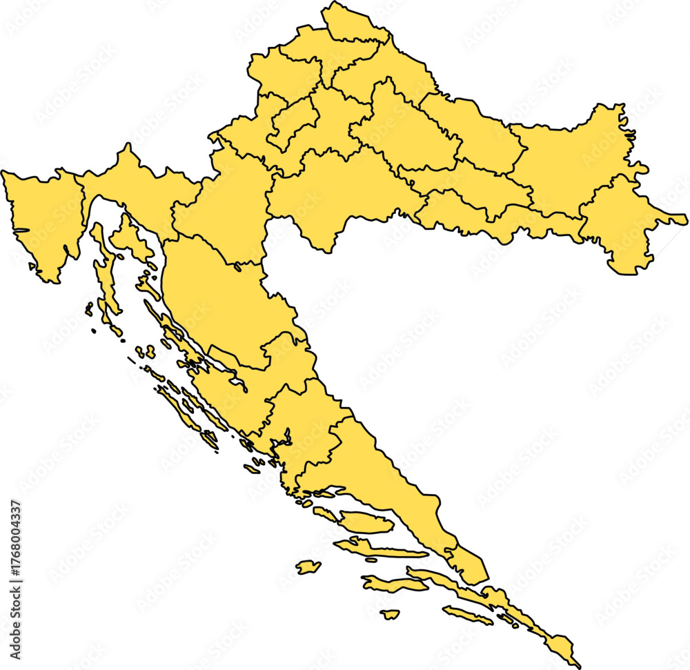 Стоковий вектор Yellow filled vector political map of Croatia (Hrvatska ...