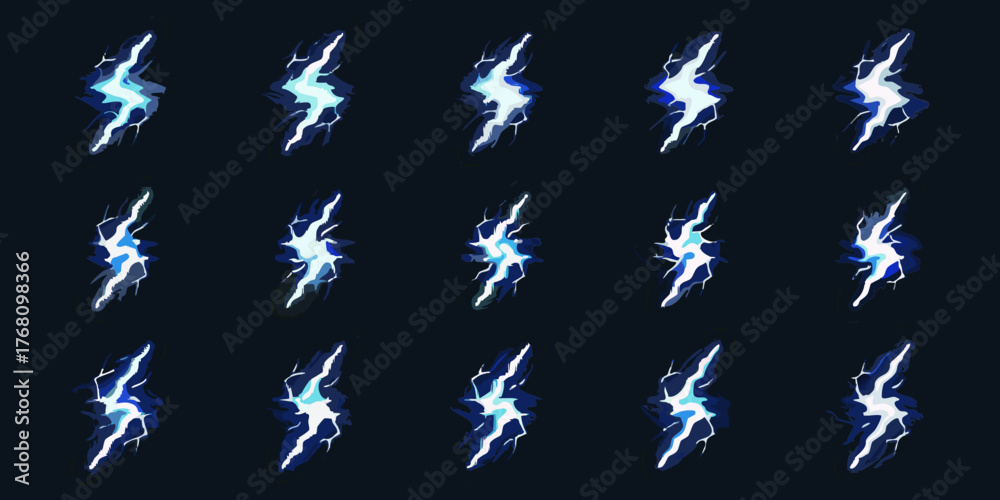 Animated lightning bolt effects sprite sheet with blue and white energy ...