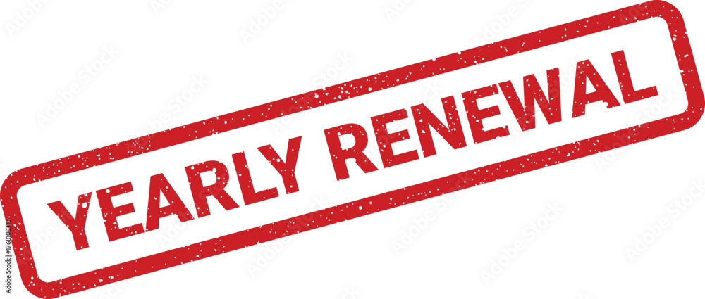 Textured red rubber stamp displaying the important YEARLY RENEWAL ...