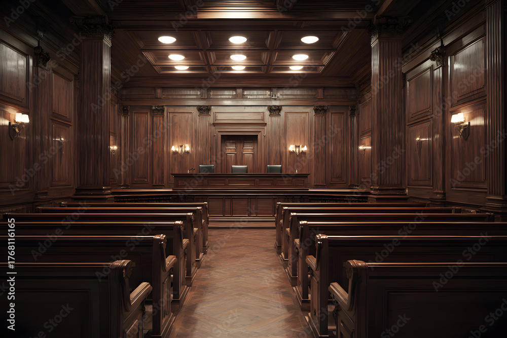 Empty courtroom. Supreme court of law and justice Trial stand ...