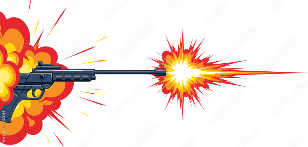 Illustration of a rifle firing, with a muzzle flash and explosion ...