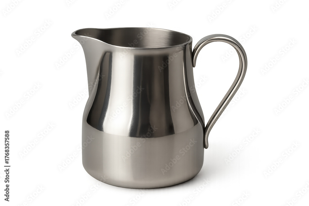Foto de Stock Stainless steel milk pitcher for coffee service | Adobe Stock