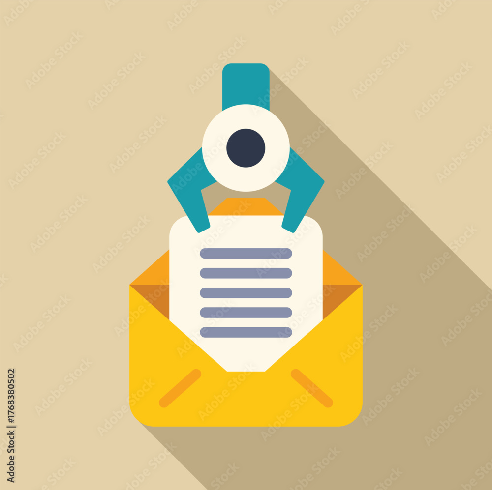 Robotic arm inserting letter into envelope, symbolizing automation in ...