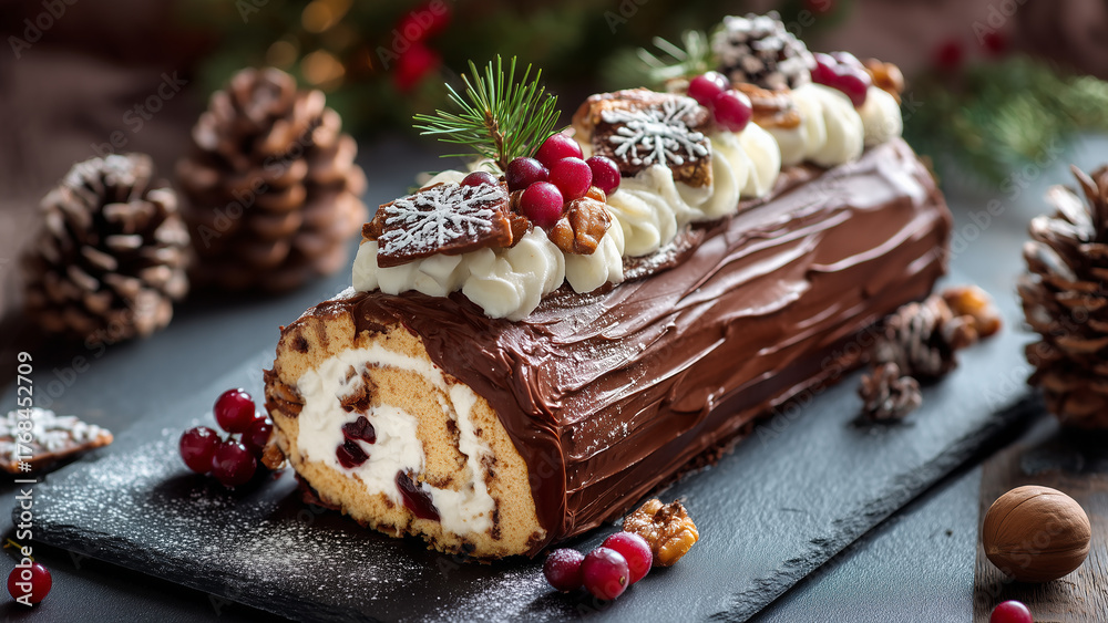 Yule Log Cake for Winter Solstice Celebration Stock Illustration ...