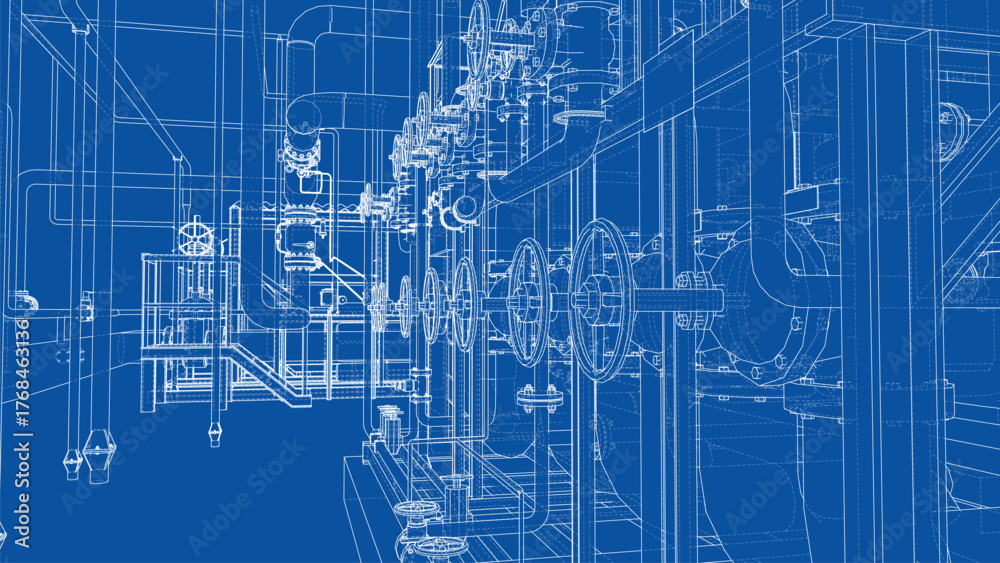 Industrial Blueprint of Complex Machinery. Vector Stock Vector | Adobe ...