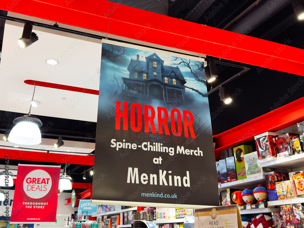 Horror spine chilling merch on display at MenKind store featuring ...