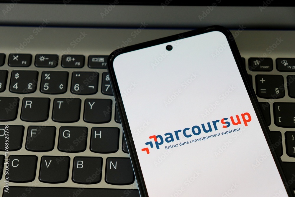 Parcoursup logo on smartphone screen. French higher education admission ...
