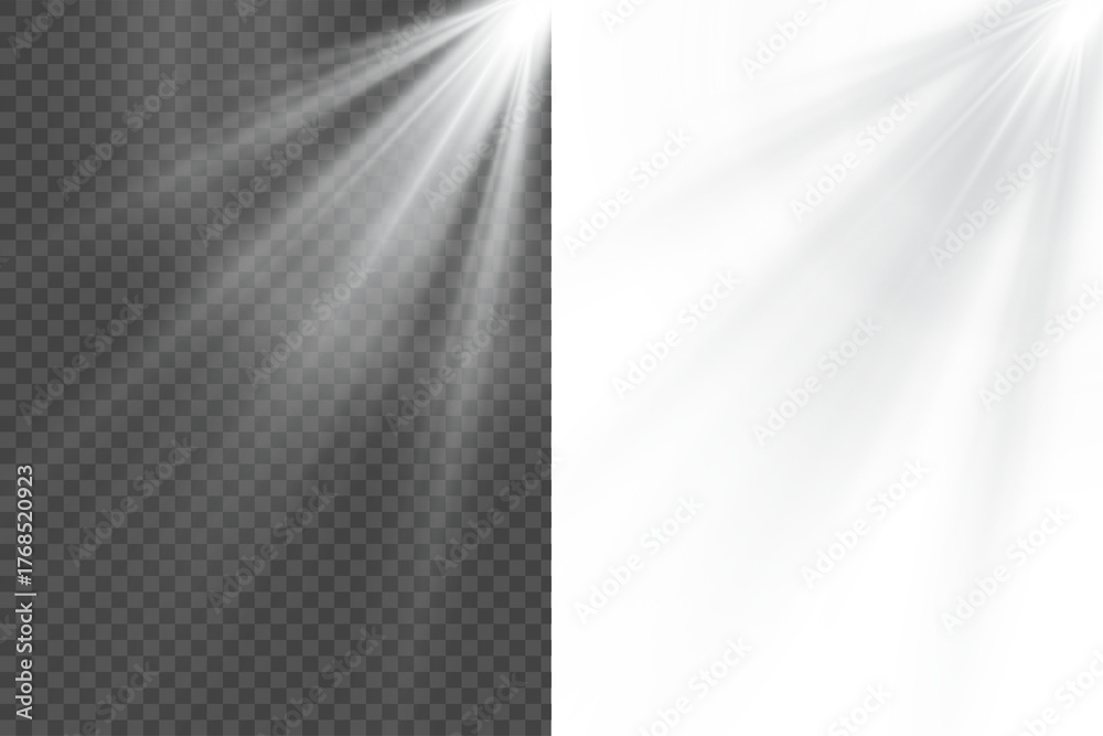 Realistic glowing sunlight with radiant beam and sunrays, soft sunrise ...