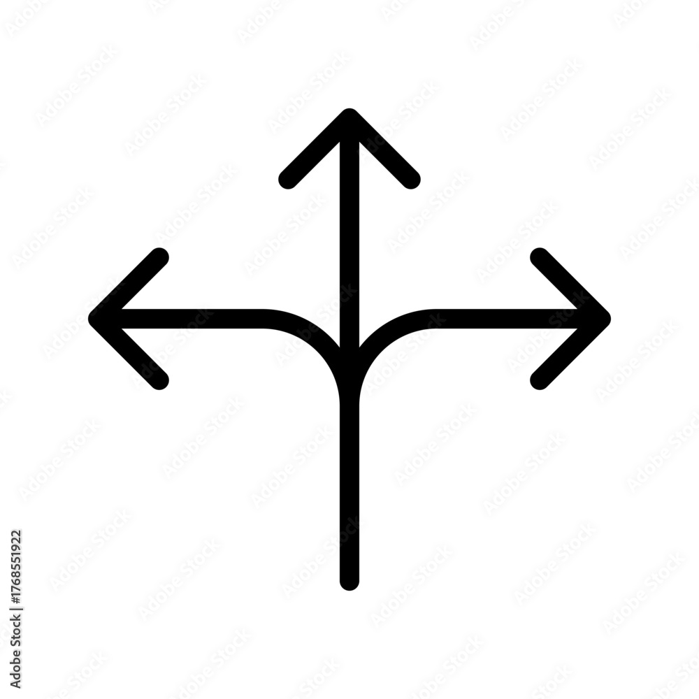 Multi direction arrows icon, split path routing decision outline Stock ...