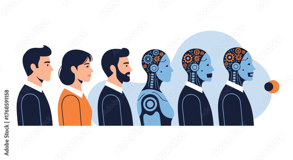 Illustration showing human evolution towards artificial intelligence ...