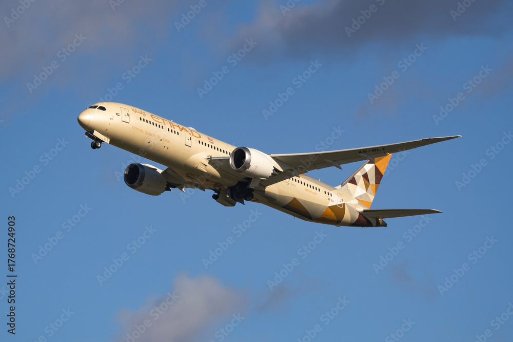 PRAGUE, Czech Republic - October 26, 2025: Etihad Airways BOEING 787-9 ...