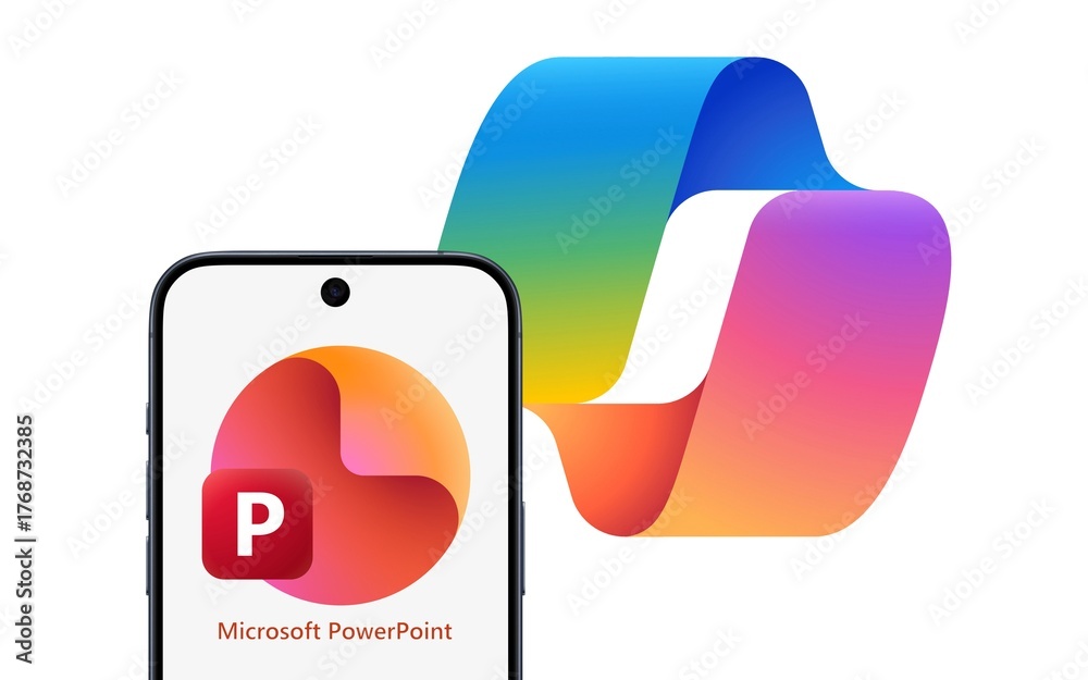 Microsoft PowerPoint logo displayed on a modern smartphone, big Copilot ...