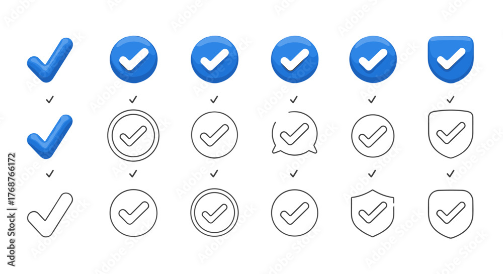 Collection of blue checkmark icons and symbols in various styles ...