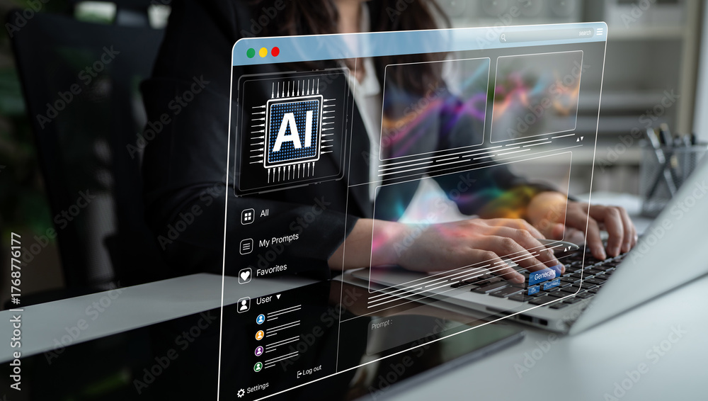 ภาพถ่าย Stock AI platform generating art images with dynamic interface ...