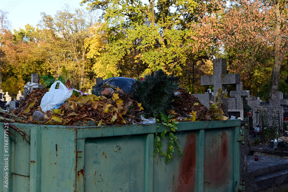 Foto de Stock Container with garbage on the Brodno old cemetery (polish ...