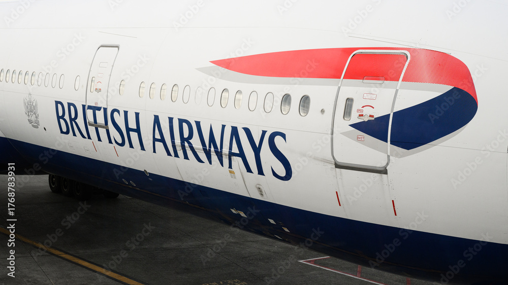 Стокове фото SeaTac, USA, - August 19, 2025; British Airways brand name ...
