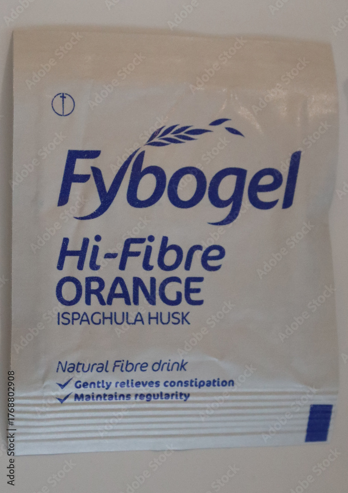 Norwich, England: October 26 2025 Fybogel Hi-Fibre Orange ispaghula ...