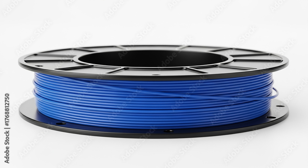 Blue 3d printer filament spool creating objects Stock Photo | Adobe Stock