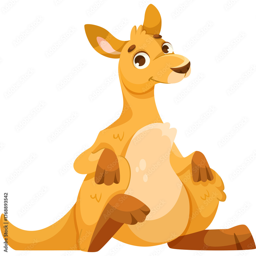 Cartoon Kangaroo Sitting Peacefully With A Smile On Its Face And Happy ...
