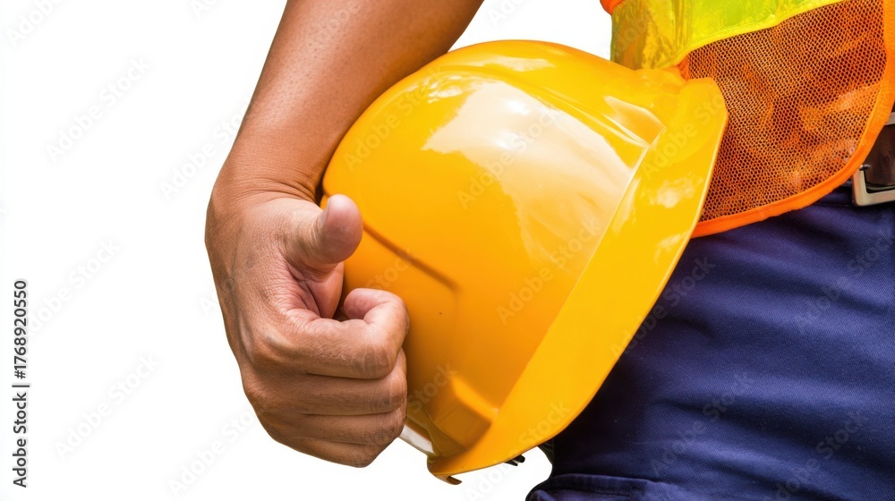 Safety First: A construction worker, with his hard hat in hand ...