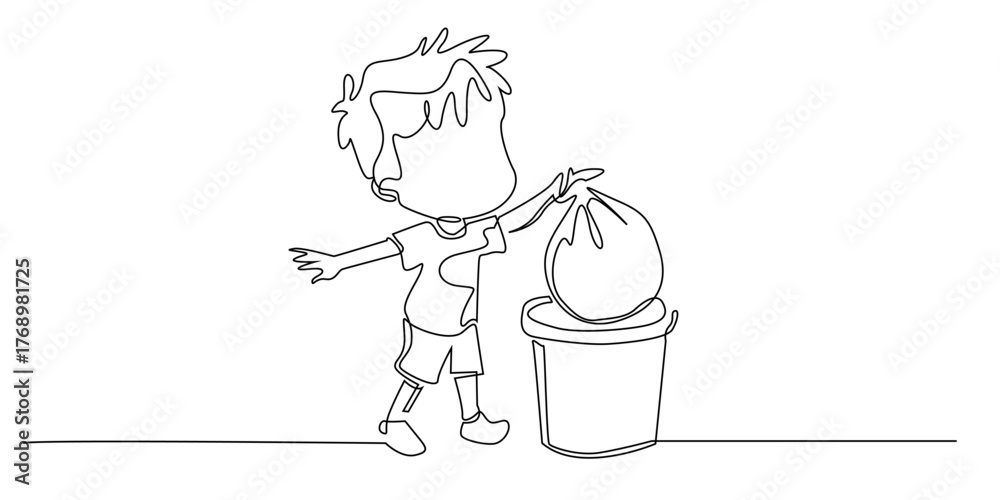 Image vectorielle Stock Continuous line drawing of a child throwing ...