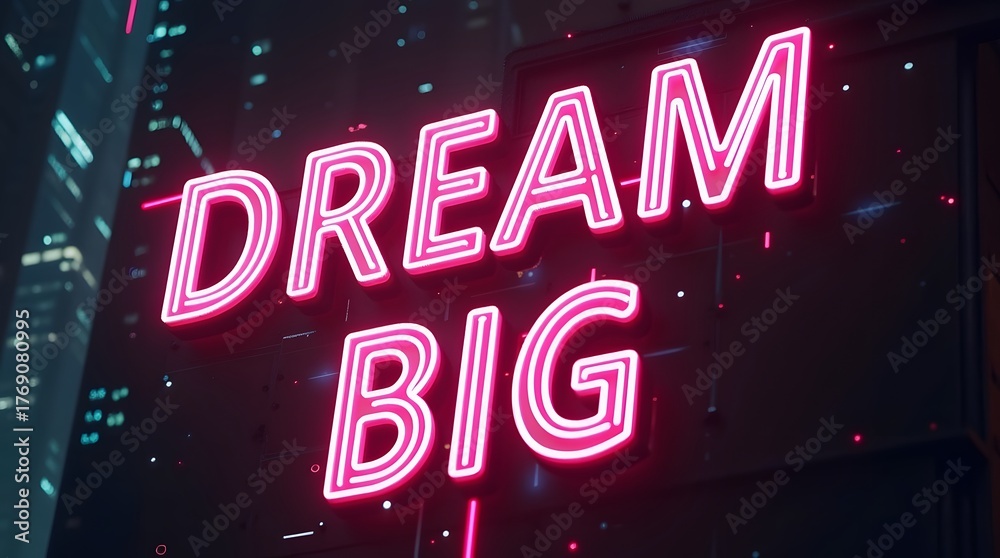 Inspiring pink neon sign shines bright against urban backdrop, dream ...