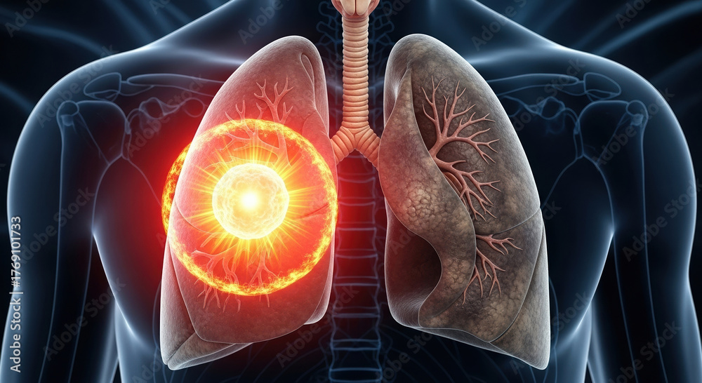 Stockfoto Anatomical Human Lungs Showing Lung Cancer Tumor Diagnosis ...