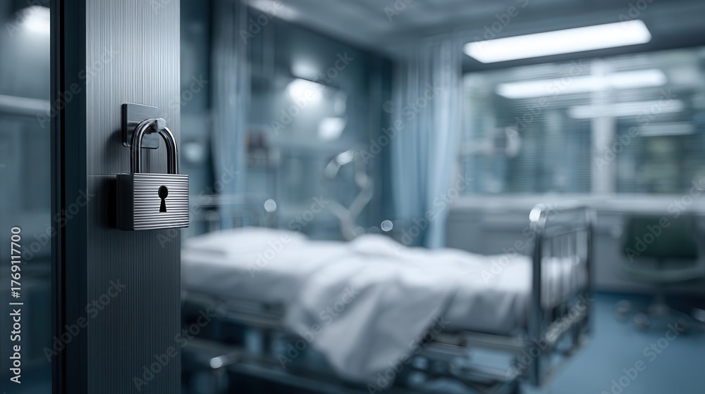Beautiful photo of digital lock on hospital bed symbolizes importance ...