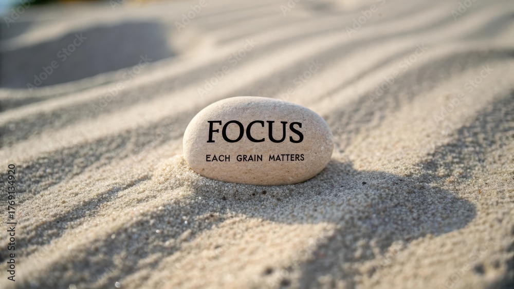 Fotografie Inspirational Stone on Sand with Motivational Quote about ...