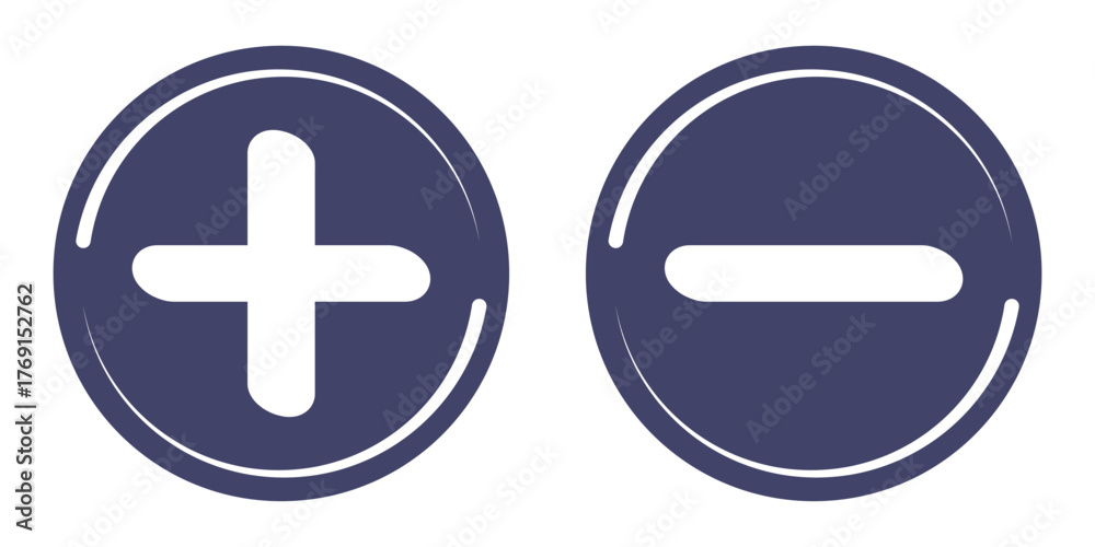 Plus minus vector sign icon set. Add and remove round button icons with plus and minus symbols ...