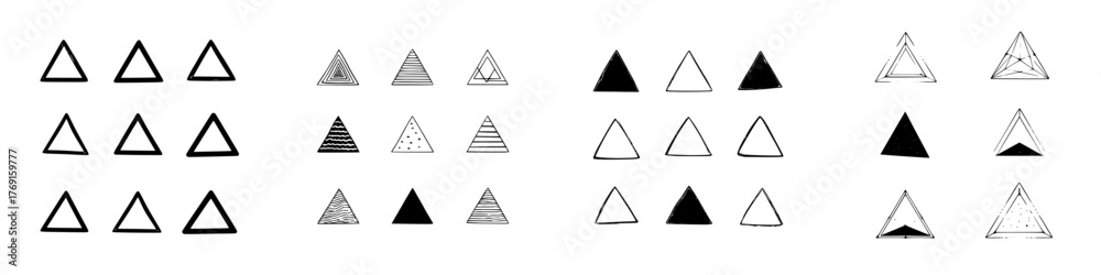 Hand drawn triangle shapes with diverse fill styles and outlines Stock ...