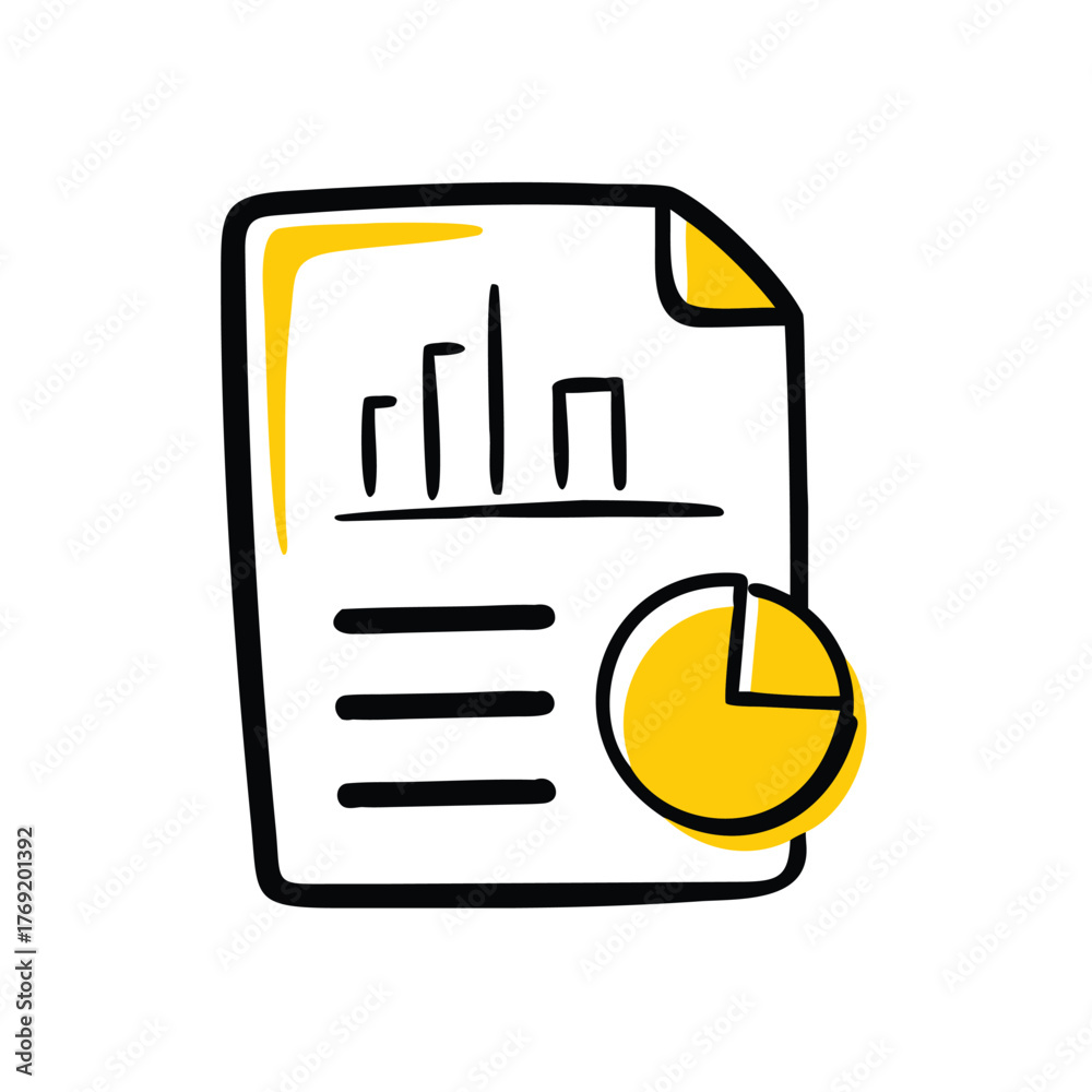 Hand- Drawn Report Document with Bar Chart and Pie Chart paper graph ...