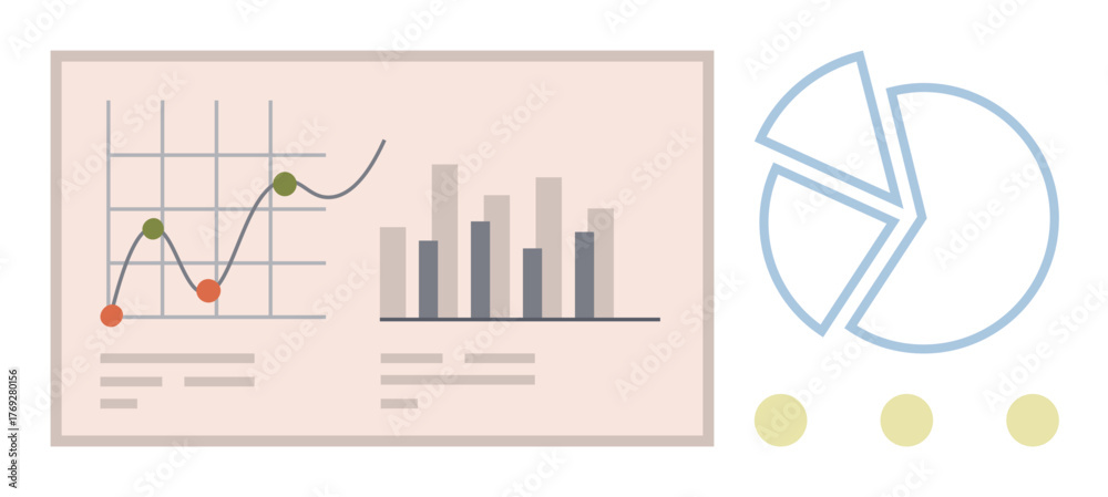 Line graph with data points, bar chart with vertical bars, and outlined ...
