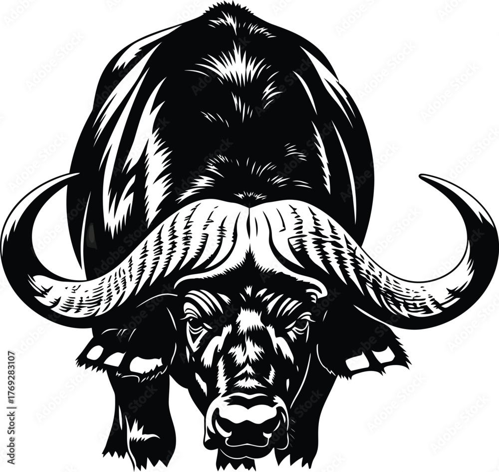 Buffalo Head Vector Illustration – Bold Front-Facing Wildlife Art for ...