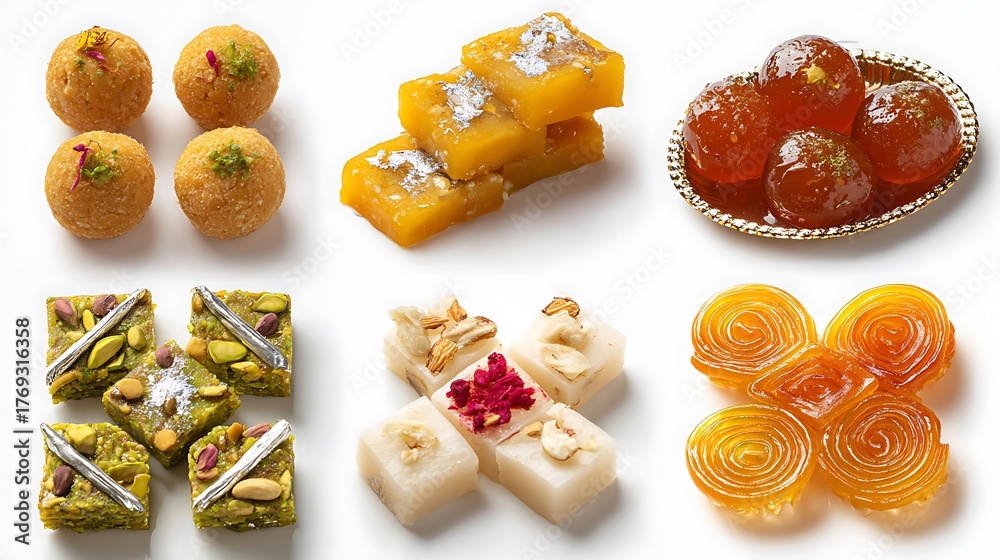 Colorful Assortment of Traditional Indian Sweets Including Ladoo Gulab ...
