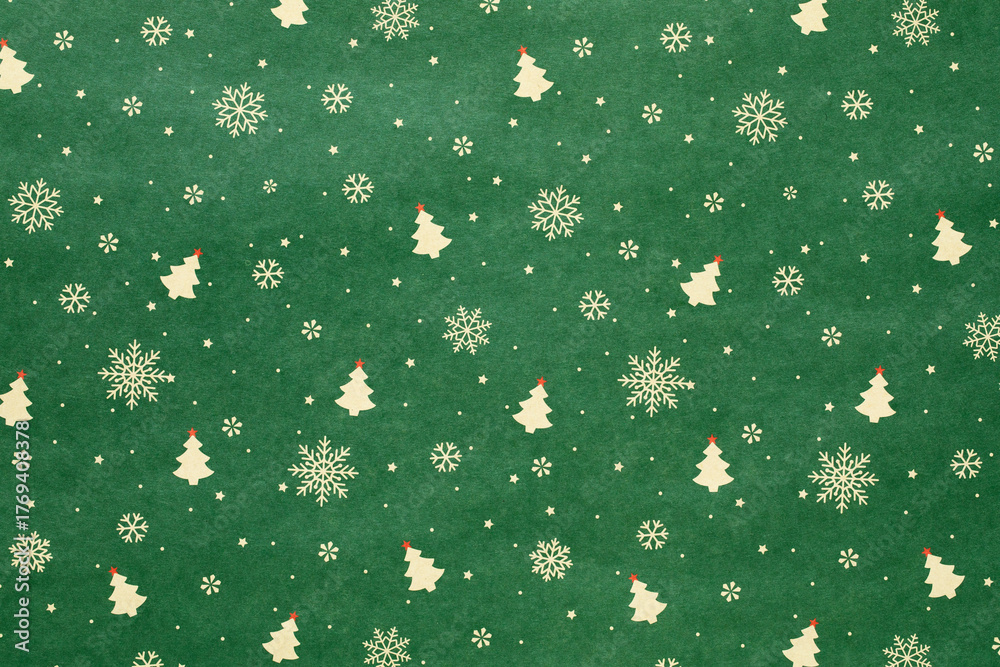 Green Christmas background with snowflakes and christmas trees,seamless ...