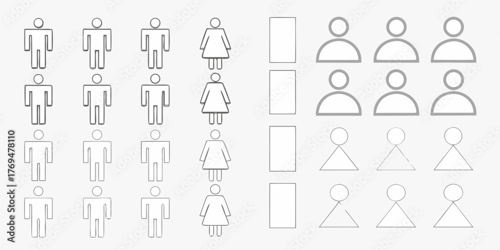 Collection of stylized male and female figures representing people and ...